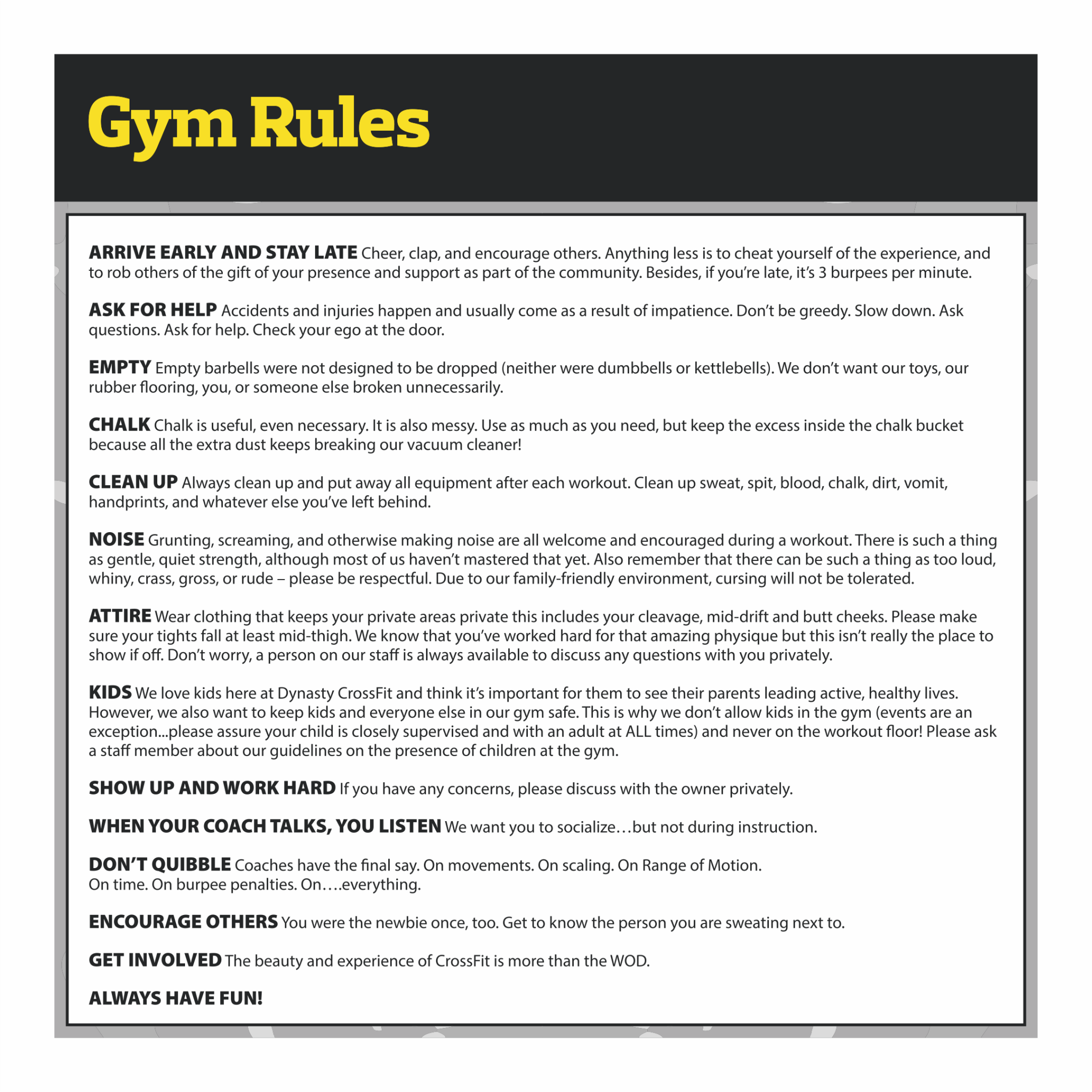 Gym Rules Sign - Style B - SignsRX